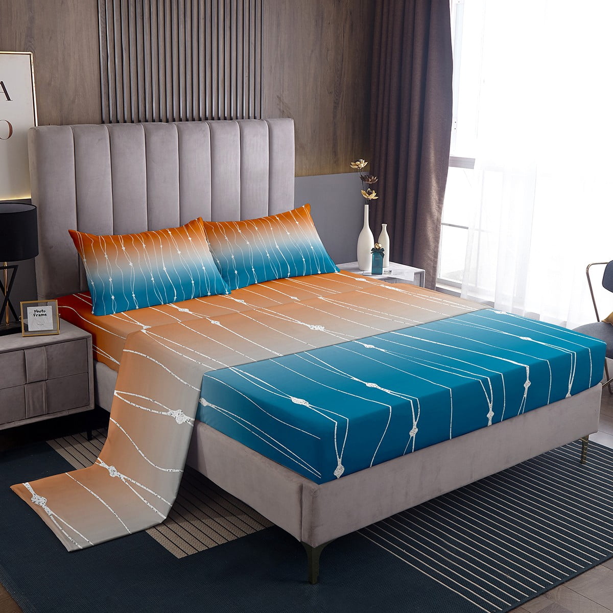 Erosebridal Orange and Blue Bed Sheets Set Men Abstract Aesthetic Twin ...