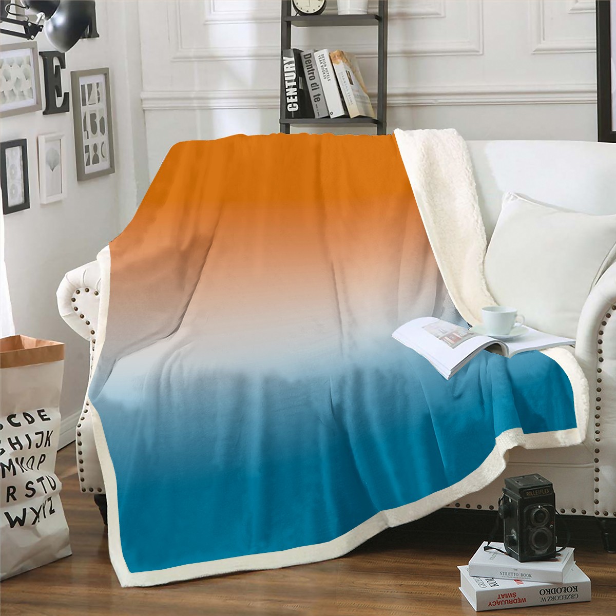 YST Orange and Blue Blanket for Girls Boys Kids,Rainbow Ombre Throw ...