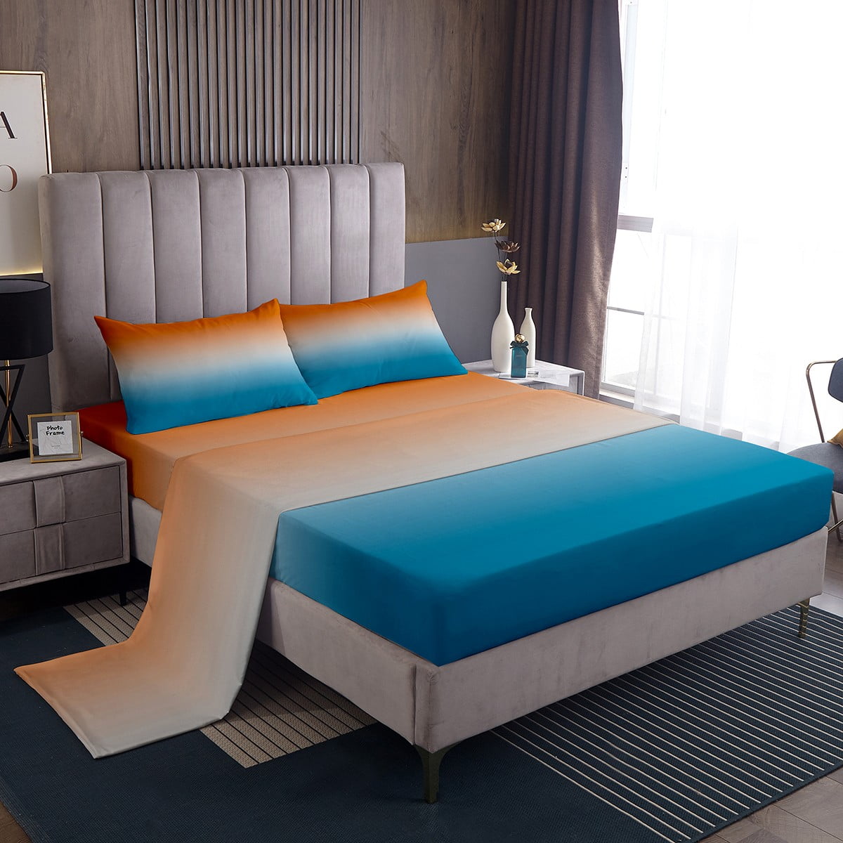 Orange and Blue Sheets Full ,Rainbow Ombre Bedding Set Aesthetic Room ...