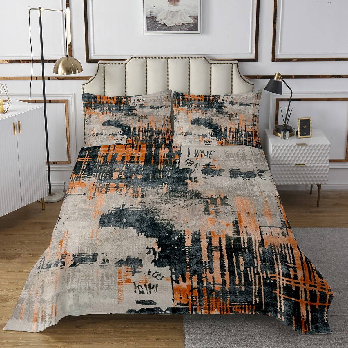YST Orange Grey Abstract Bedding Set King Size,Modern Watercolor Tie ...