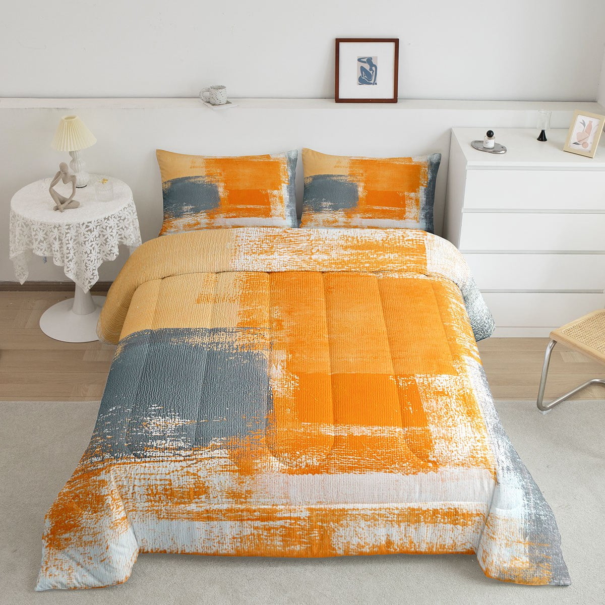 YST Orange and Grey Comforter Set Twin,Contemporary Ombre Bedding for ...