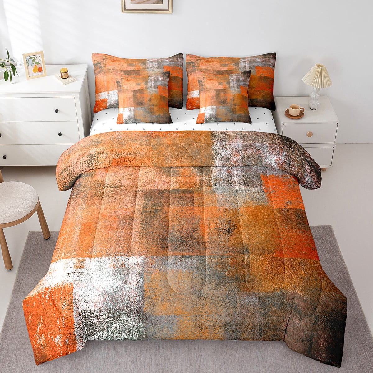 Orange Grey Comforter Set Twin,Watercolor Ombre Bed in A Bag for Women ...