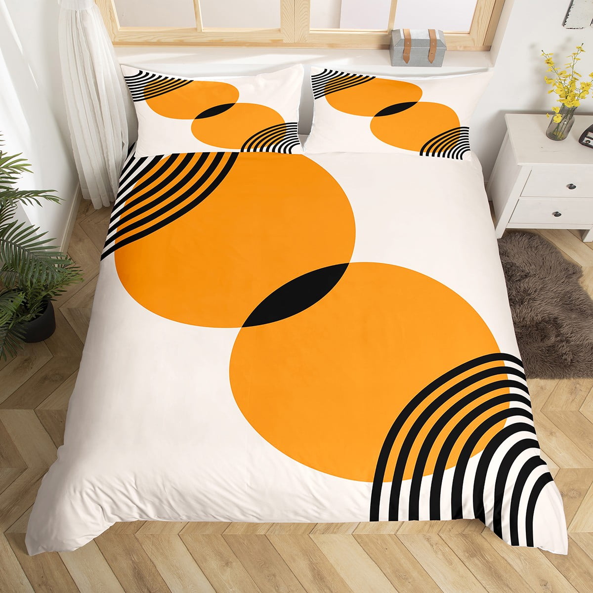 YST Orange Minimalist Comforter Cover Mid Century Bed Set, Geometric ...