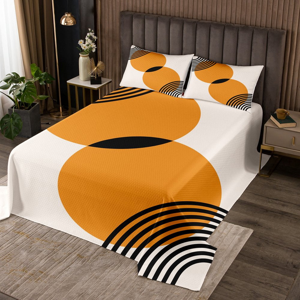 YST Orange Minimalist King Quilt Set Mid Century Coverlet Set, Geometric Circle Bedding Set ...