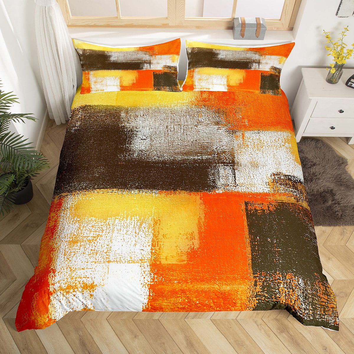 YST Orange Ombre Duvet Cover Twin Brown Gradient Bedding Set, Grunge ...