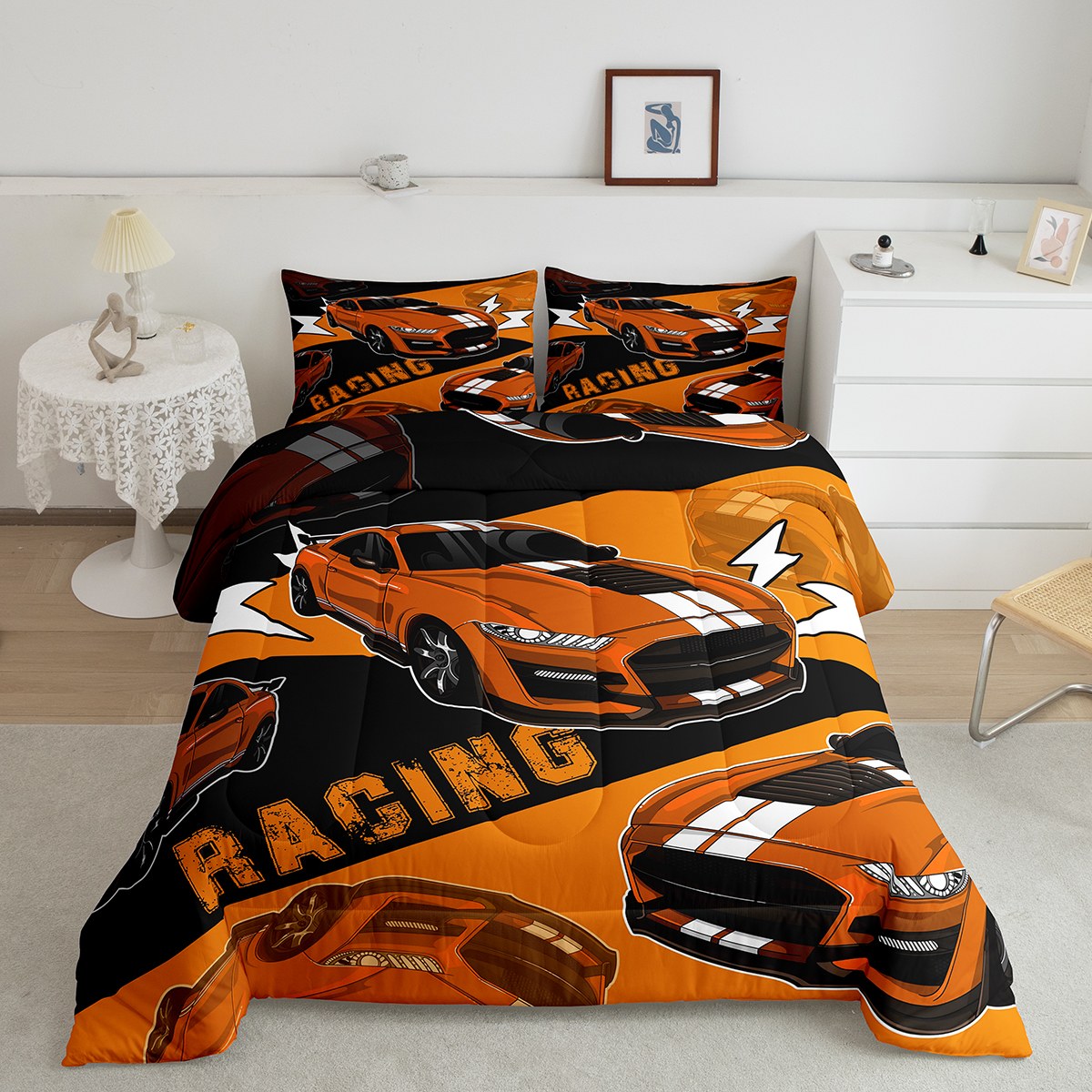 Lush Decor Race Cars Kids Polyester Reversible Quilt, Full/Queen, Blue ...