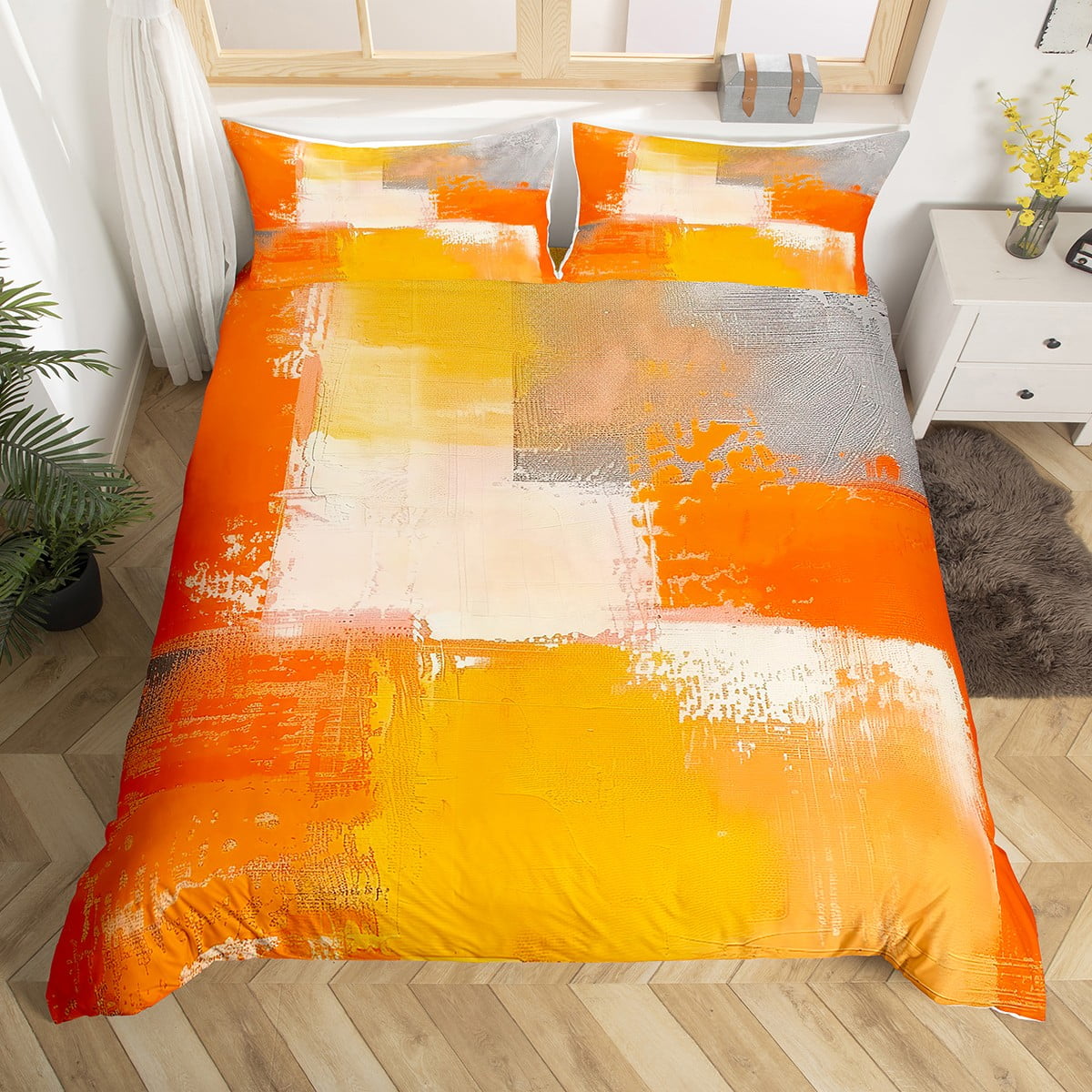 Orange Tie Dye Comforter Cover Contemporary Ombre Bed Set, Modern ...