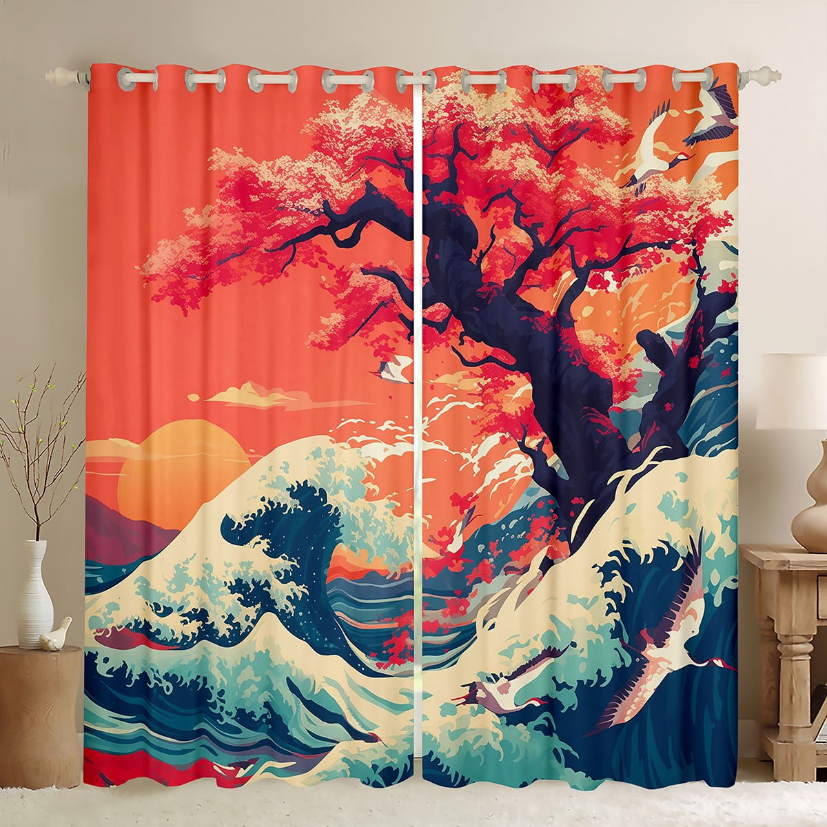YST Oriental Asian Curtains Japanese Cherry Blossoms Curtains & Drapes ...