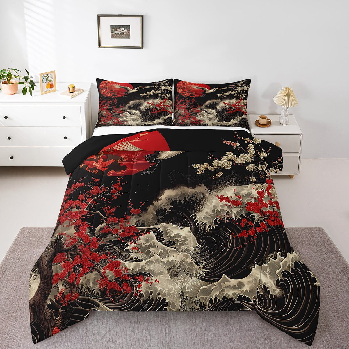 YST Oriental Cherry Blossoms Twin Size Comforter Set Japanese Asian ...