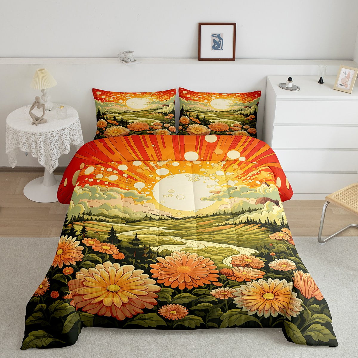 YST Oriental Comforter Set, Japanese Blooming Floral Bed Comforter ...