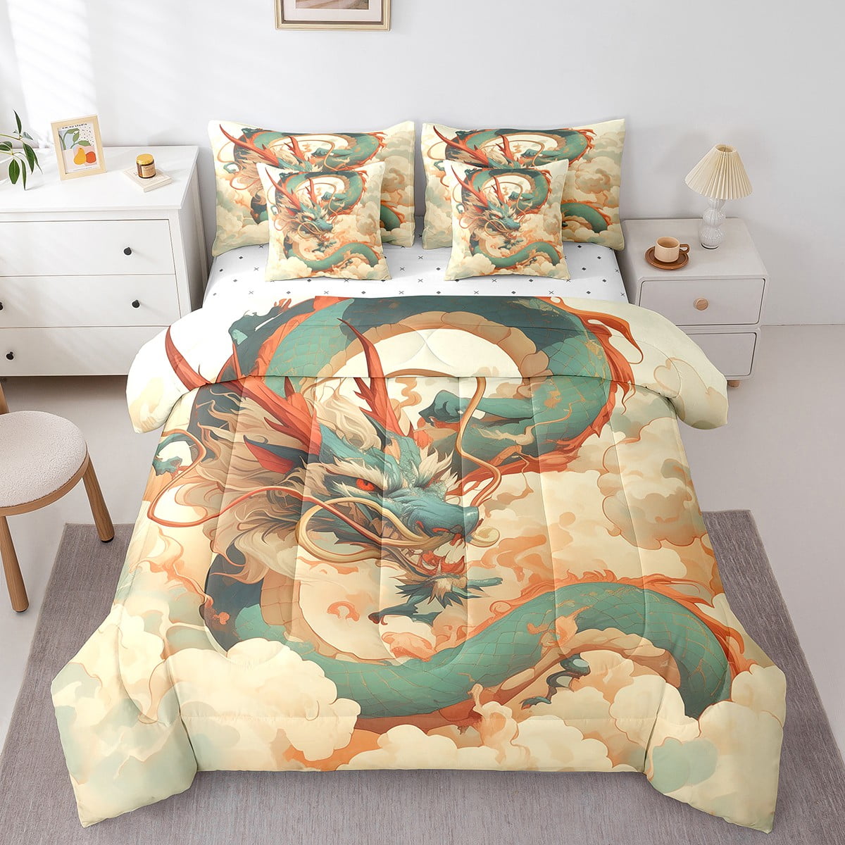 YST Oriental Dragon Bedding Comforter Sets 7-Piece Magic Animal Bed in ...