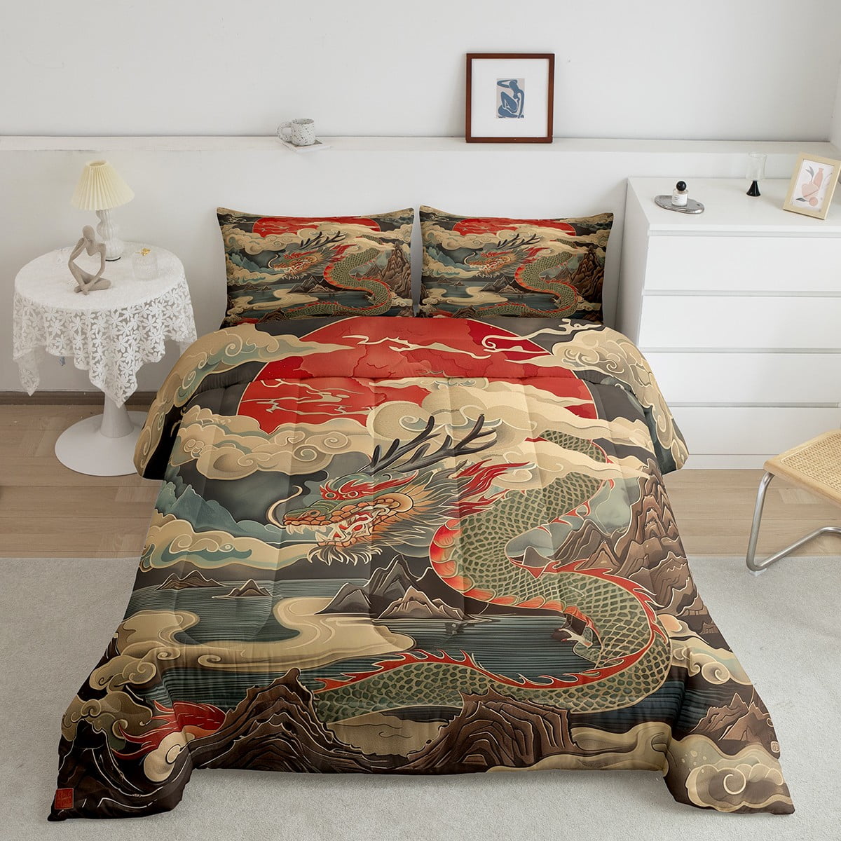 Oriental Dragon Bedding Full Size Japanese Style Comforter Set Full ...