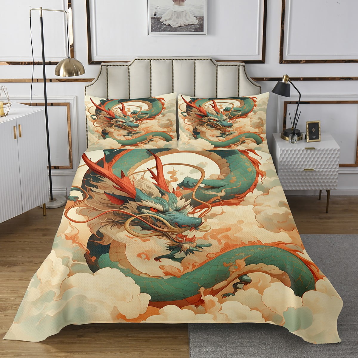 YST Oriental Dragon Queen Bedspread Set Magic Animal Quilt Set ...