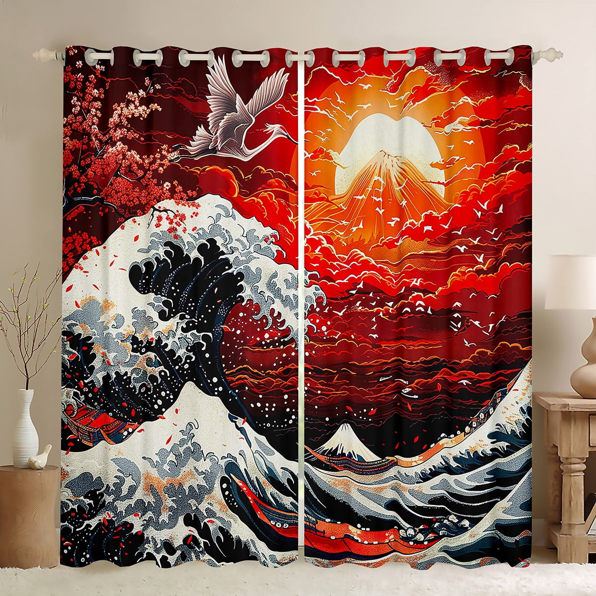 Oriental Japanese Style Curtains Ocean Wave Curtains & Drapes,Mount ...