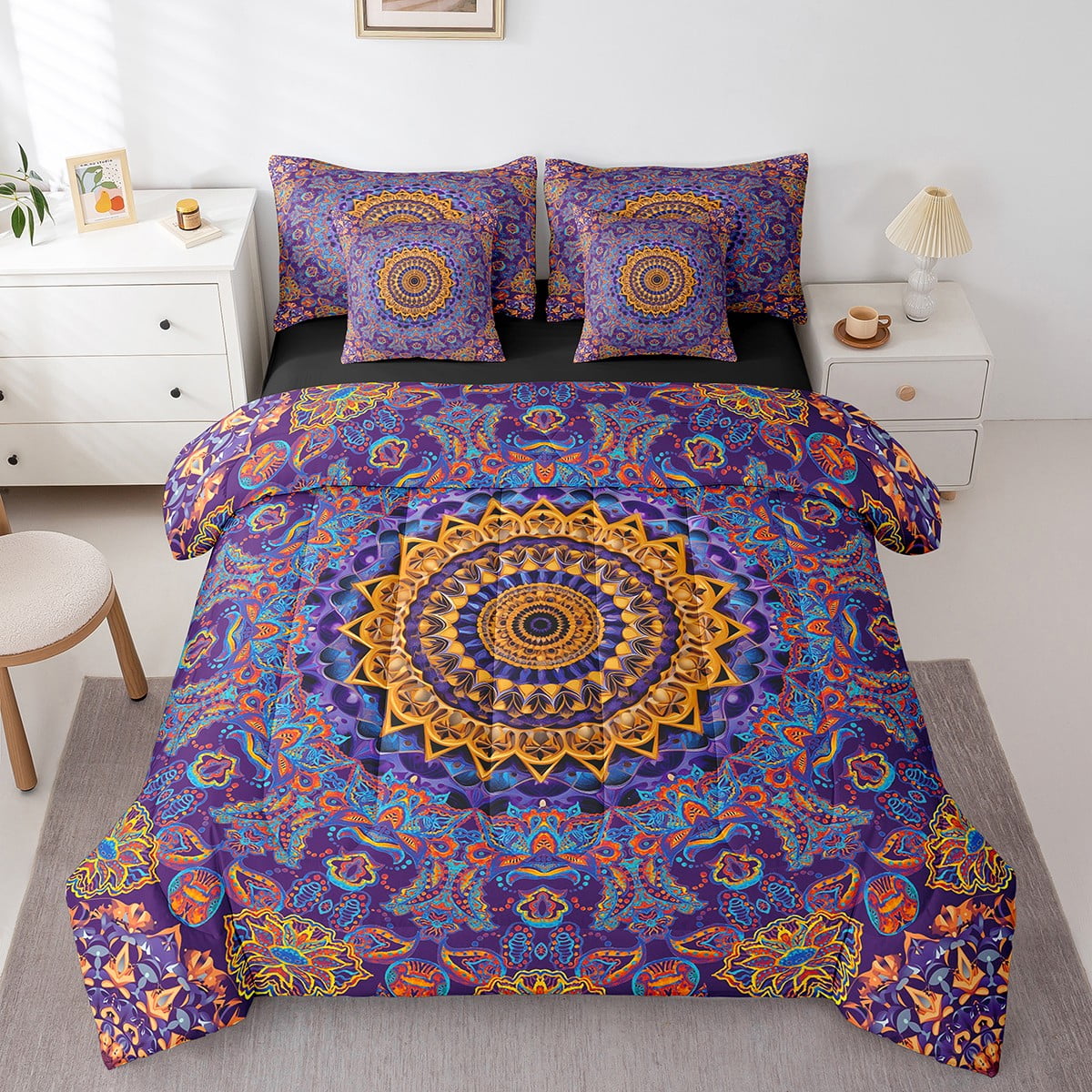 Erosebridal Oriental Mandala Bedding Comforter Sets Vintage Floral Bed ...