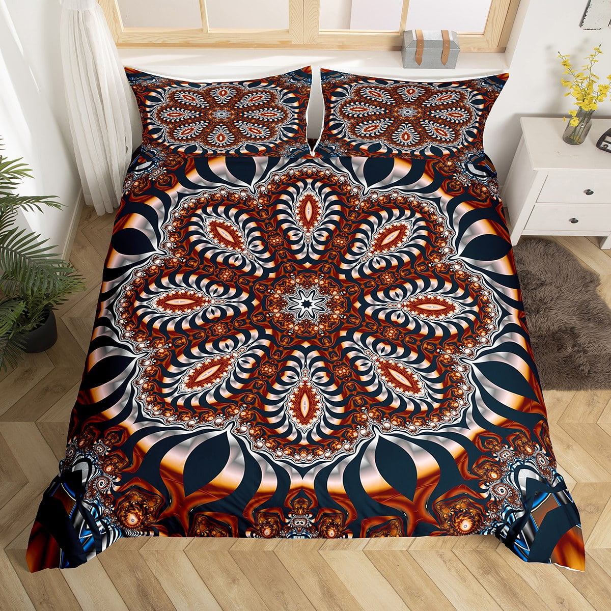 YST Oriental Medallion Duvet Cover Full Persian Floral Bedding Set ...