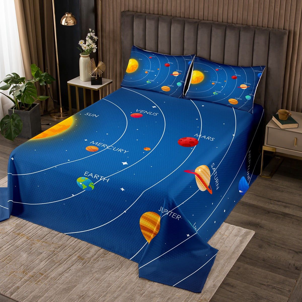 YST Outer Space Bedding for Girls Twin Size Solar System Bedspread for ...