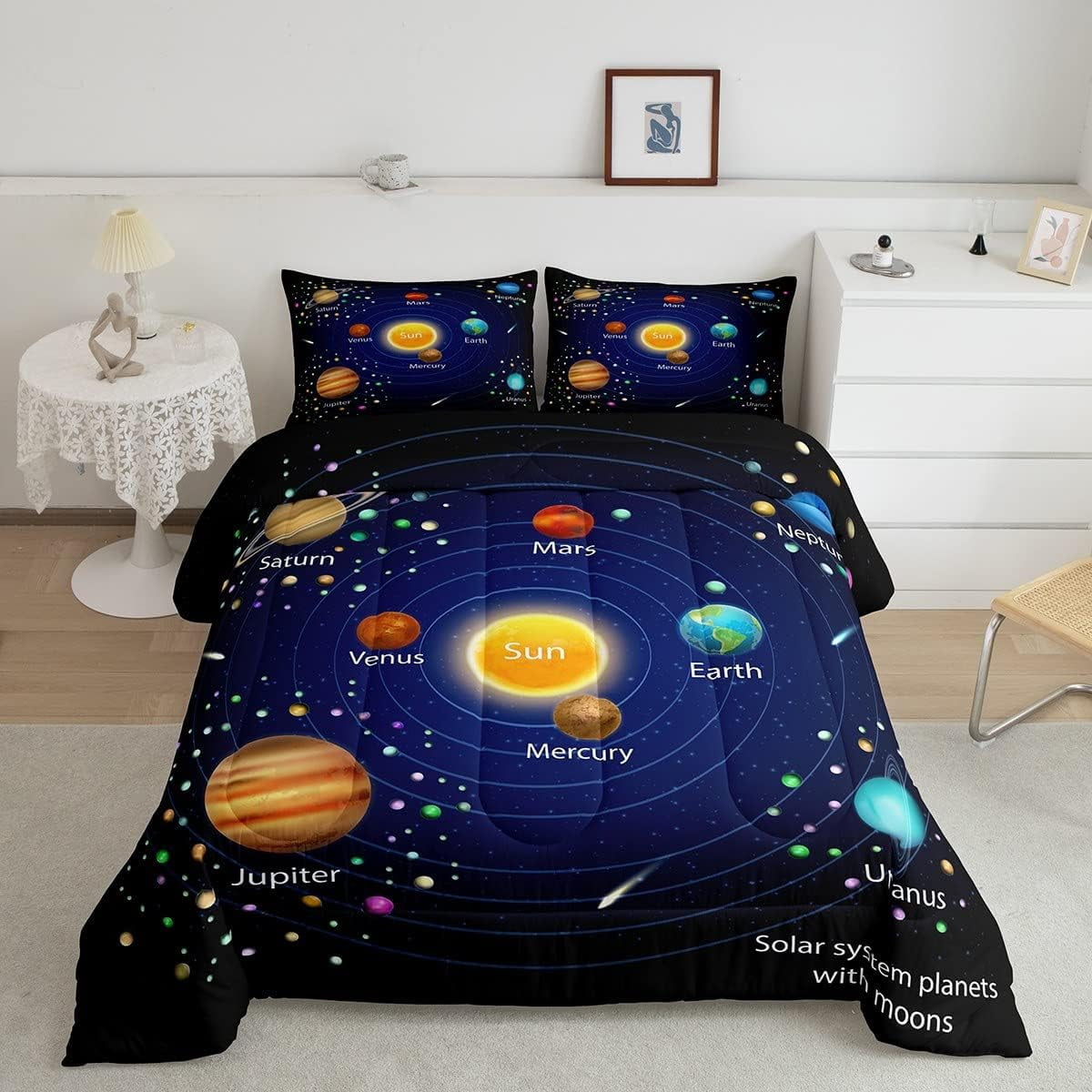 YST Outer Space Comforter Set Boys Universe Planet Bedding Set for Kids ...