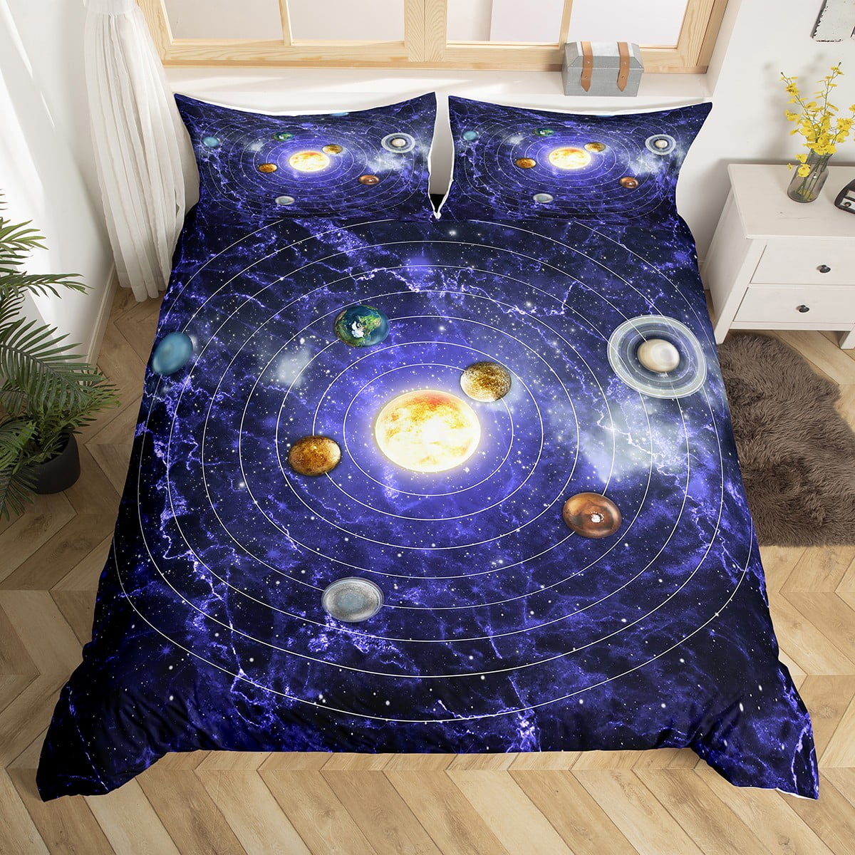Outer Space Duvet Cover King Universe Themed Bedding Set Teens Solar ...
