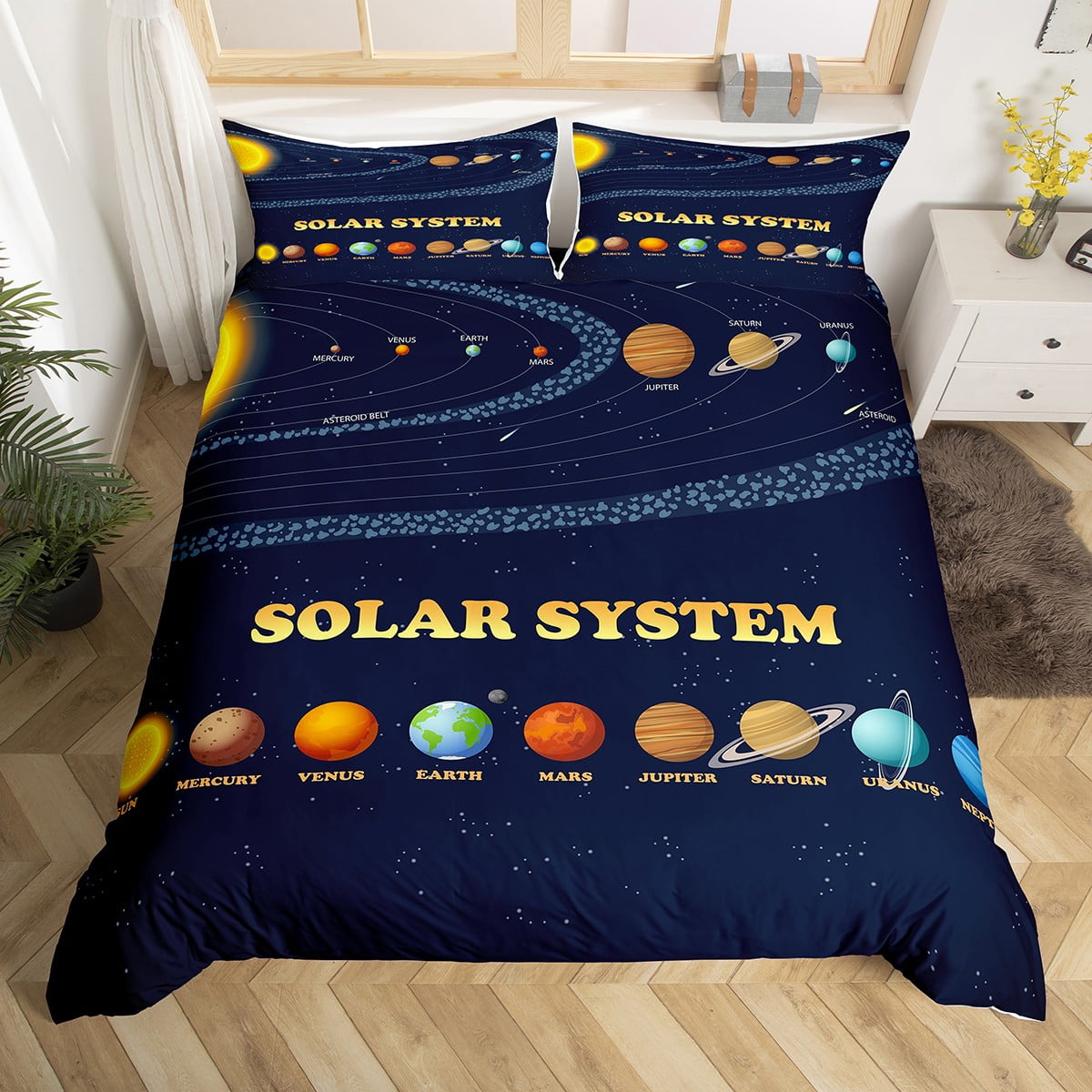 Outer Space Full Size Bedding Set Solar System Duvet Cover, Galaxy Starry Sky Planet Print ...