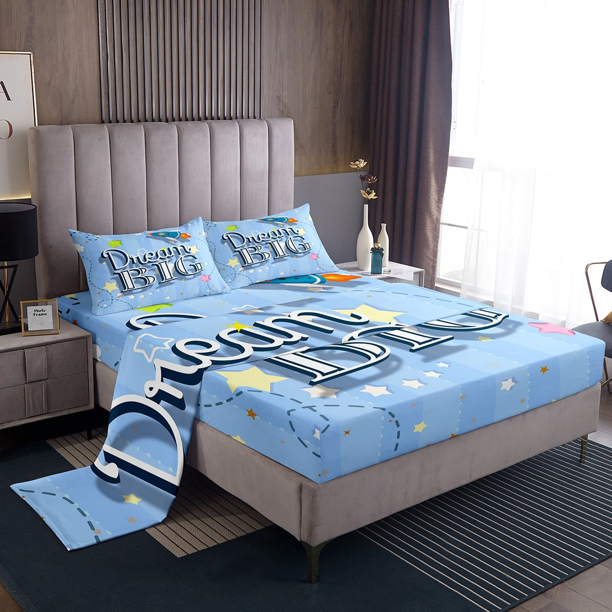 Erosebridal Outer Space King Bed Sheets Set Cute Cartoon Space Rocket ...