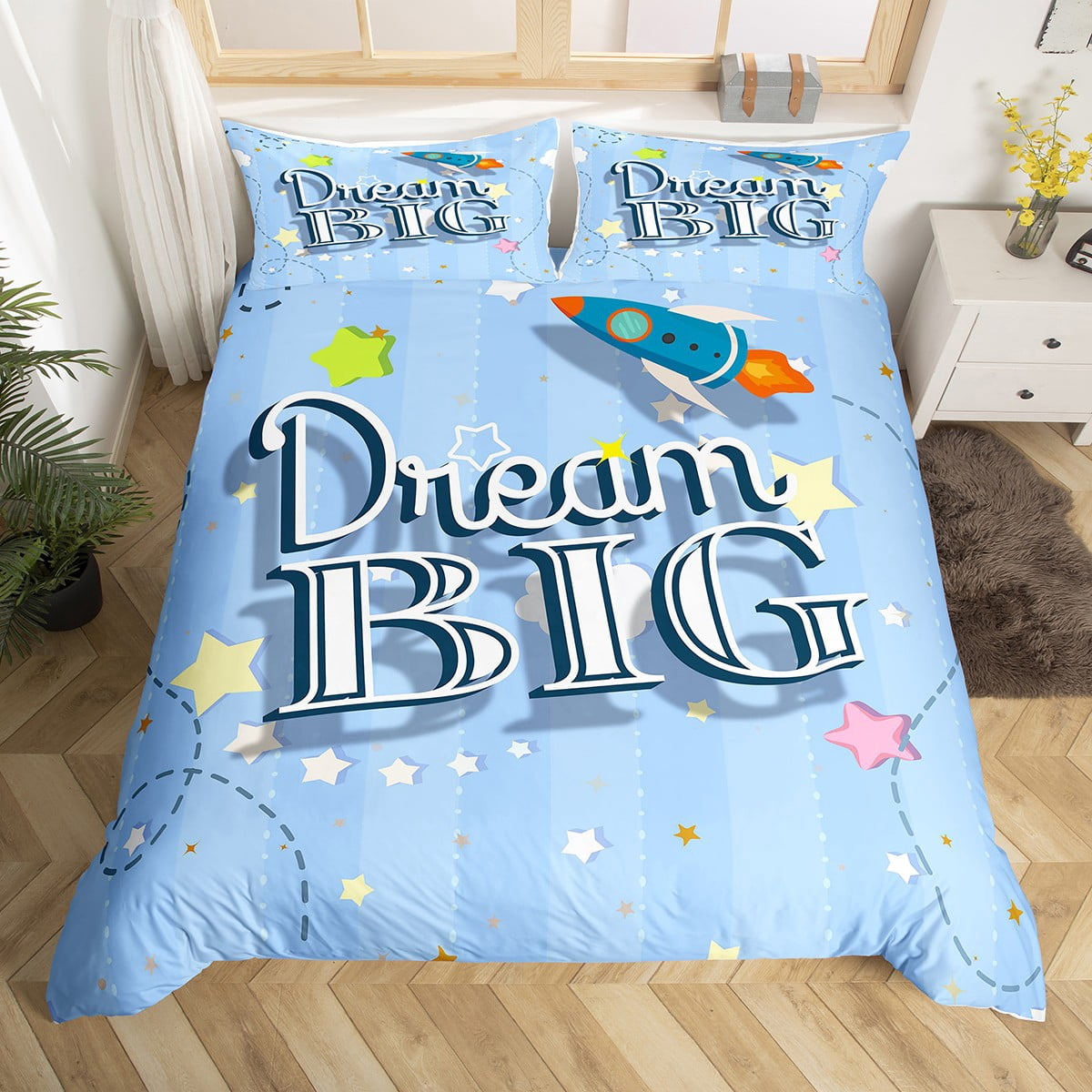 Erosebridal Outer Space King Bedding Set Cute Cartoon Space Rocket ...