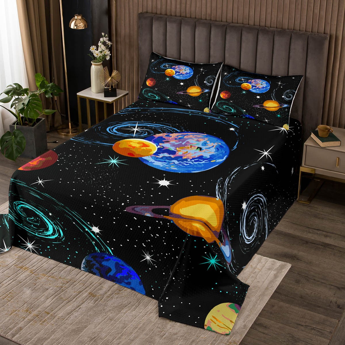 Erosebridal Outer Space Queen Bedspread Sets Universe Decor Quilt Set ...