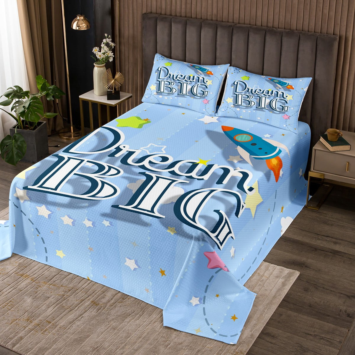 Erosebridal Outer Space Queen Quilt Set Cute Cartoon Space Rocket ...