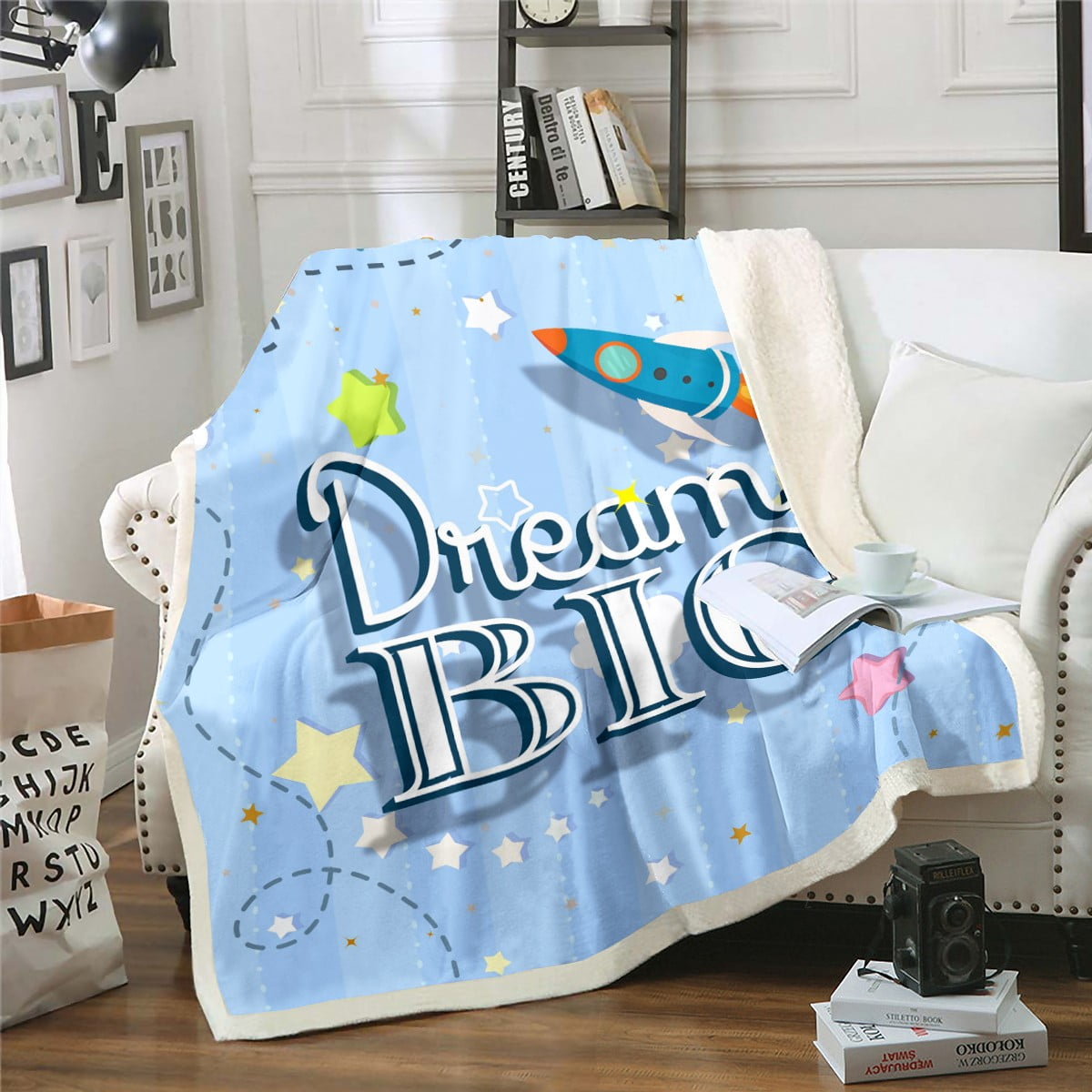 Outer Space Throw Blanket Cute Cartoon Space Rocket Blanket Universe ...