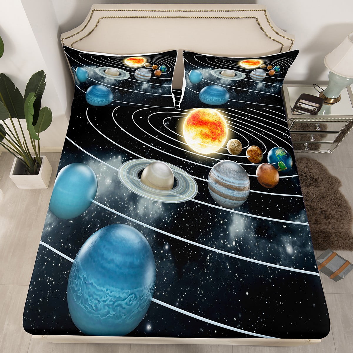 YST Outer Space Twin Fitted Sheet Universe Themed Decor Bed Sheets for ...