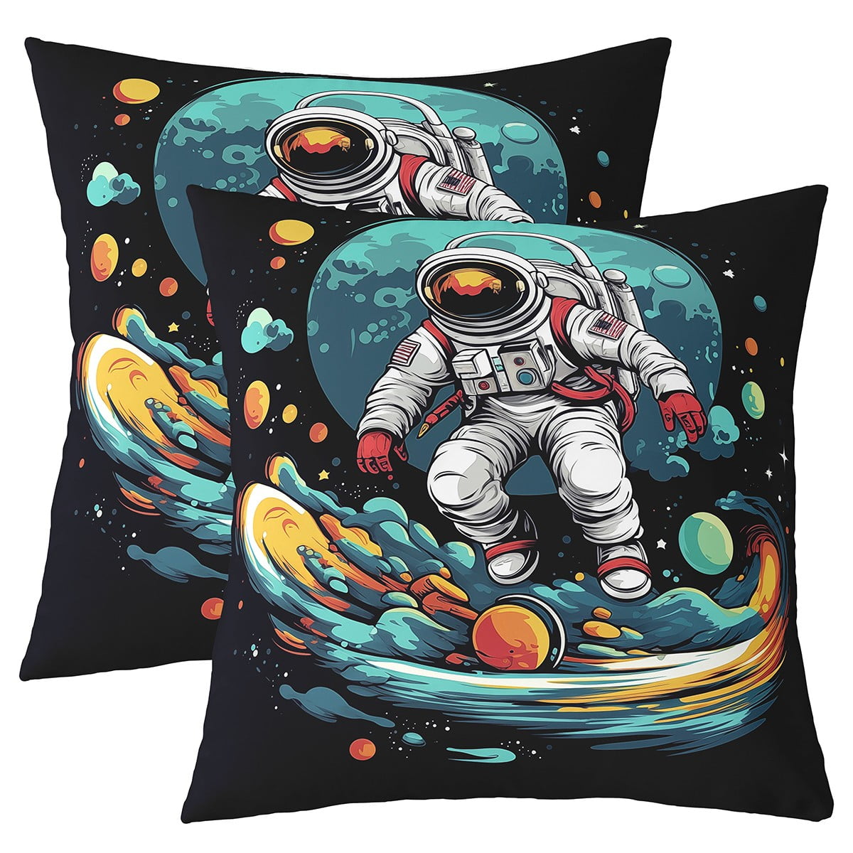 Outer Space themed Throw Pillow Covers Set of 2 18x18 Astronaut Pillow Covers Cartoon Cute Cloud ...