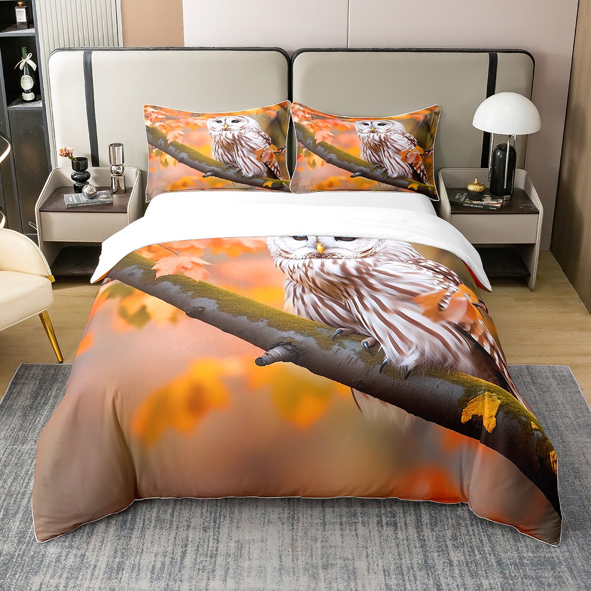 YST Owl 100% Organic Cotton Duvet Cover,3D Owl Print Comforter Cover ...