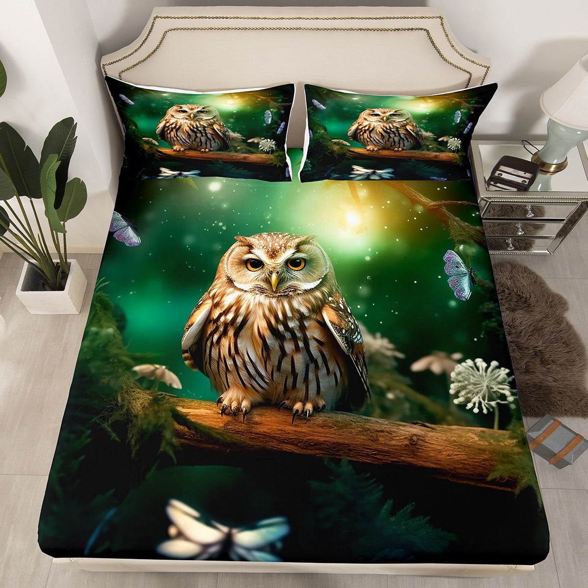 YST Owl Bed Sheets Bird Animal Fitted Sheet Queen for Kids 3D Owl Decor ...