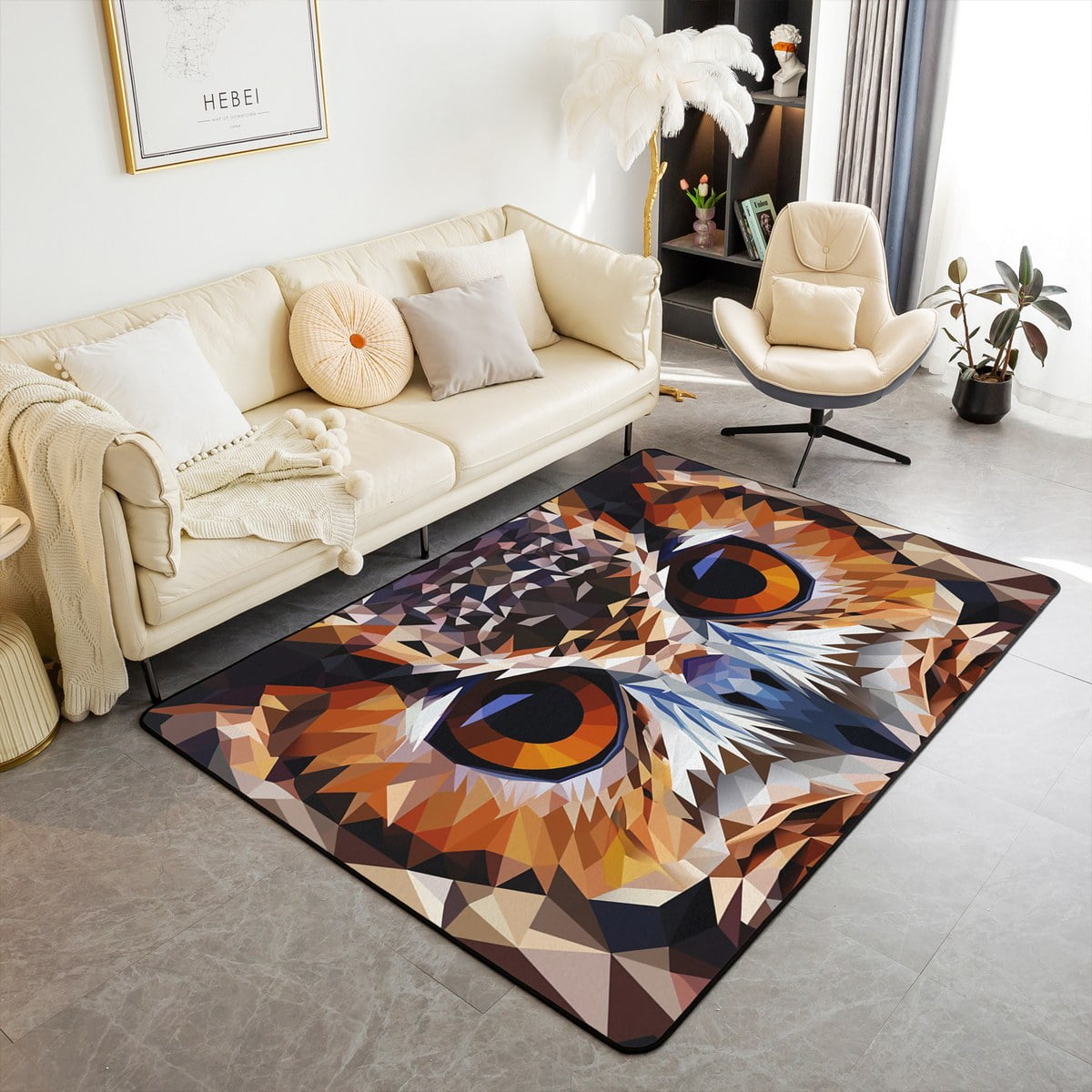 Erosebridal Owl Rug,Geometric Area Rug Bird Animal Carpet 3x5,Cartoon ...