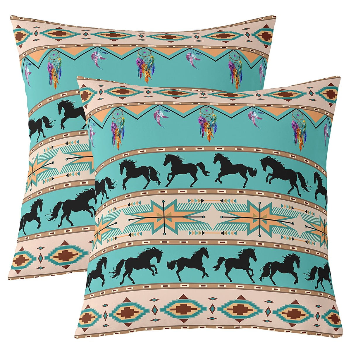 Pack of 2 Aztec Cushion Cases 22x22 Inch African Tribal Horse Cowboy ...