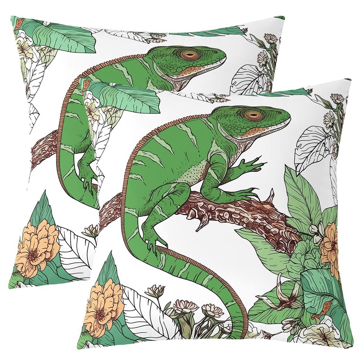 Pack of 2 Lizard Pillow Covers 16x16 Teens Tropical Palm Leaf Floral ...