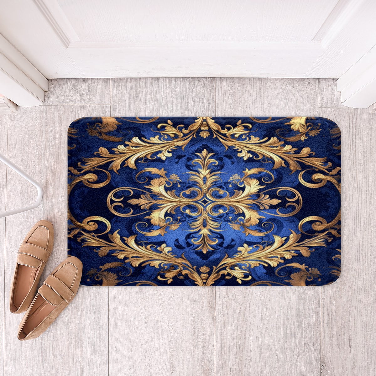 YST Paisley Bathroom Rugs 16X24 Flower Bath Mat, Navy Blue Gold Door ...