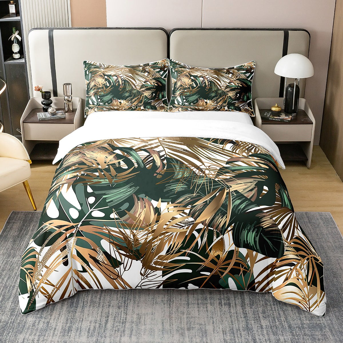 YST Palm Leaf 100% Cotton Comforter Cover For Adult Teens Green Plant ...