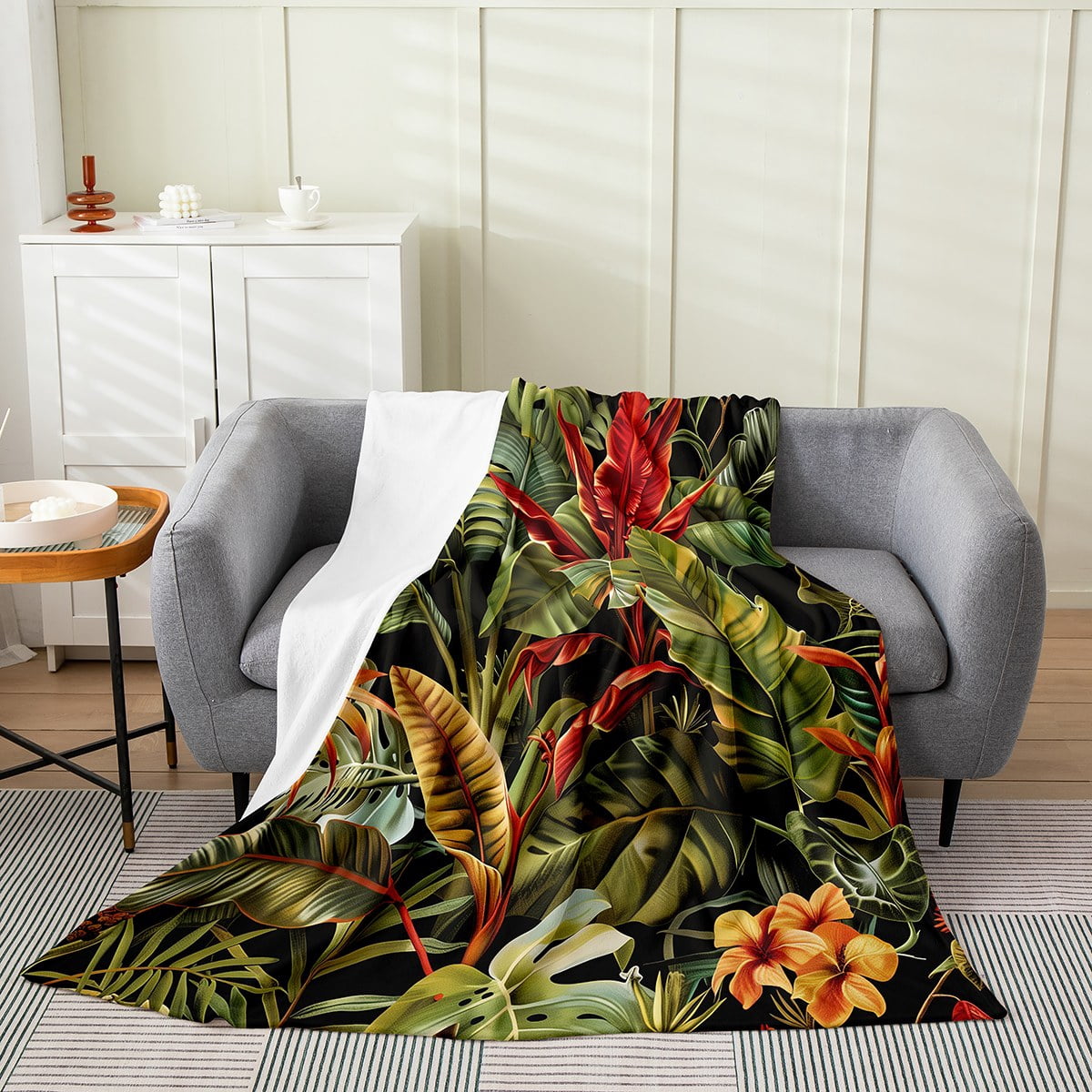 Palm Leaf Blanket 30x40 Banana Leaf Throw Blanket Tropical Plant Fleece ...
