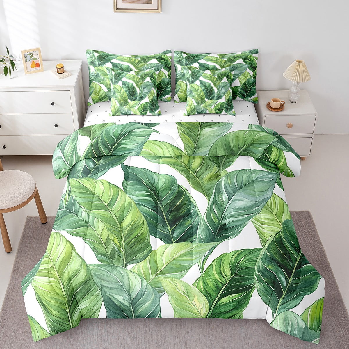 Palm Leaves Bedding Sets 7 Piece,Tropical Botanical Sheet Set With ...