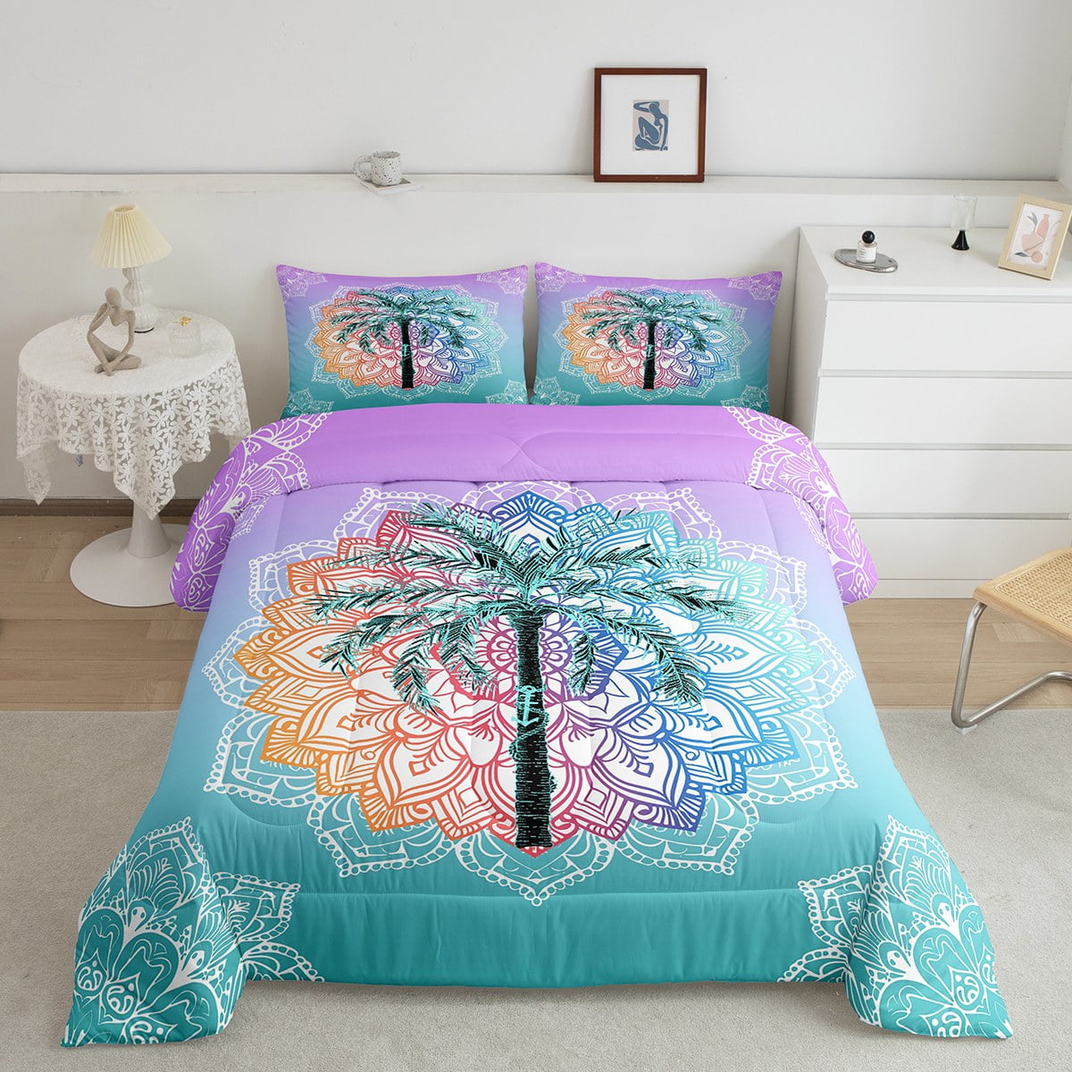 Erosebridal Palm Tree Comforter Set Twin, Boho Flower Bedding, Colorful ...
