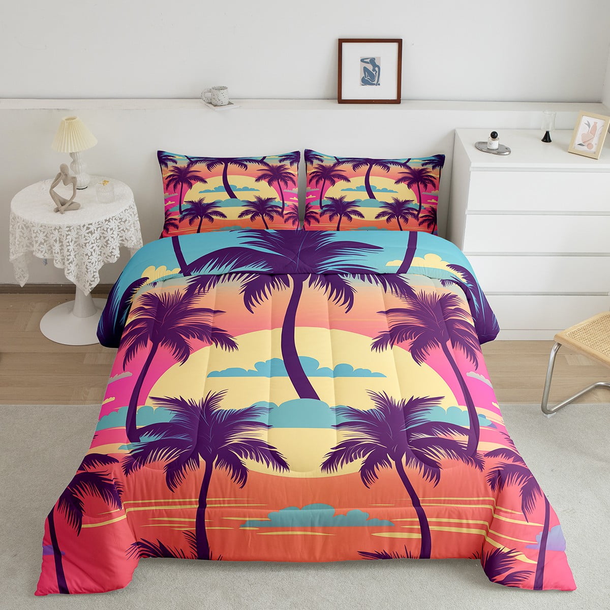 YST Palm Tree Leaves Down Comforter King Hawaii Ocean Bedding Set ...