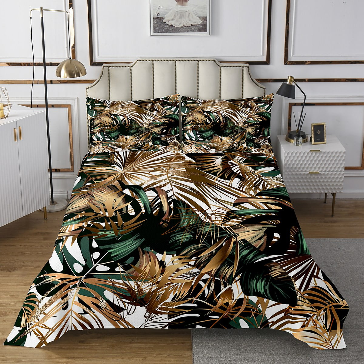 YST Palm Tree Leaves Coverlet Set Queen Tropical Botanical Bedspread ...