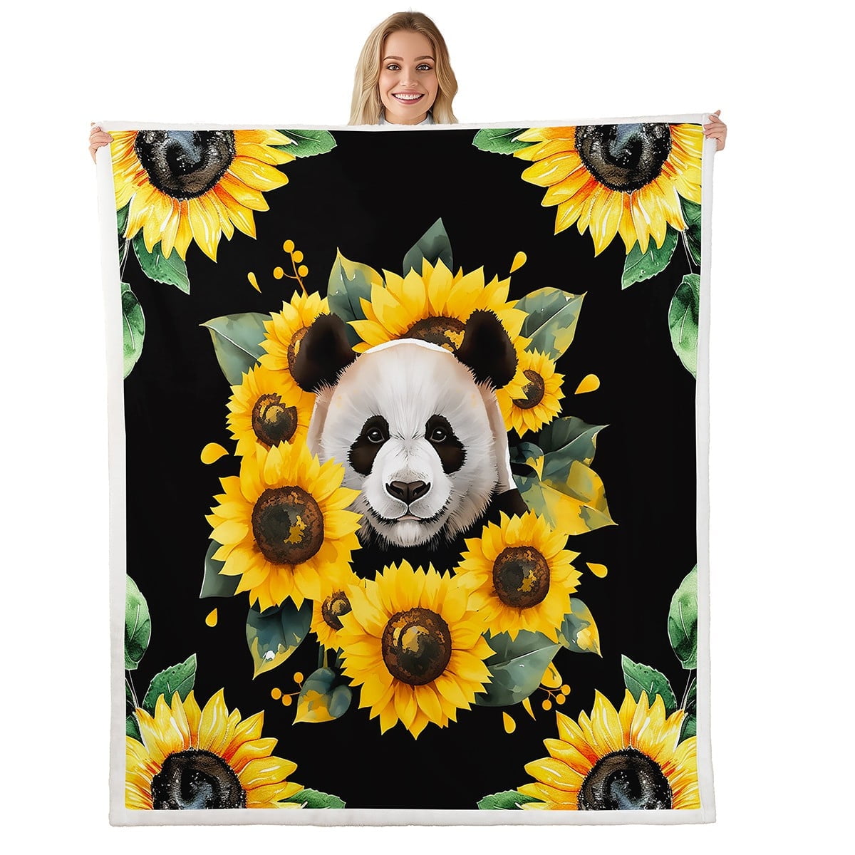 Panda Fleece Blanket Throw Size Teens, Country Sunflower Sherpa Blanket ...