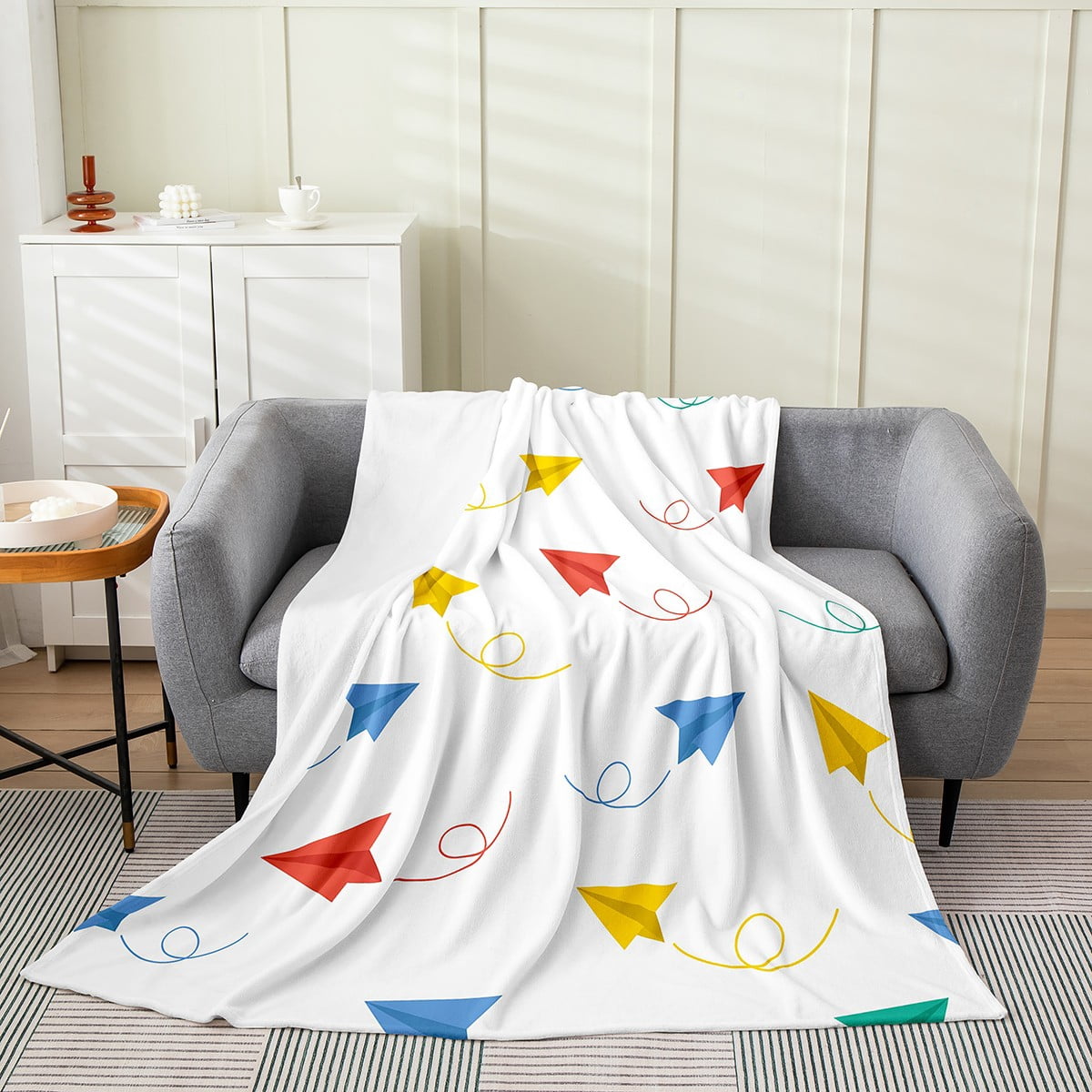 Paper Plane Fleece Blanket Rainbow Aircraft Blanket ,Watercolor ...