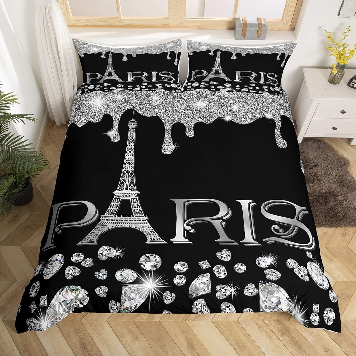 YST Paris Bedding Full,Eiffel Tower Duvet Cover for Girls,Black and ...