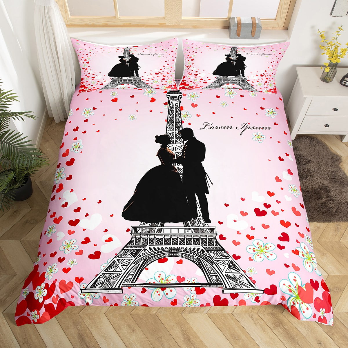YST Paris Love Comforter Cover Eiffel Tower Duvet Cover for Men Women ...