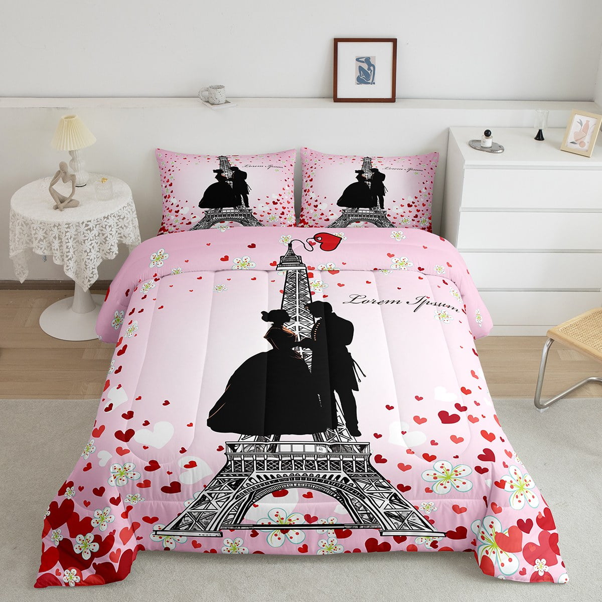 Paris Love Comforter Set Eiffel Tower Bedding for Men Women Vintage ...