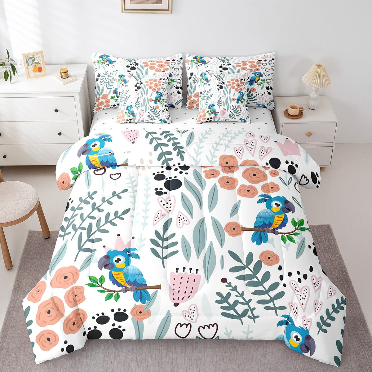 Parrot Comforter Set Queen 7 Piece Tropical Bird Parrot Bed in a Bag ...