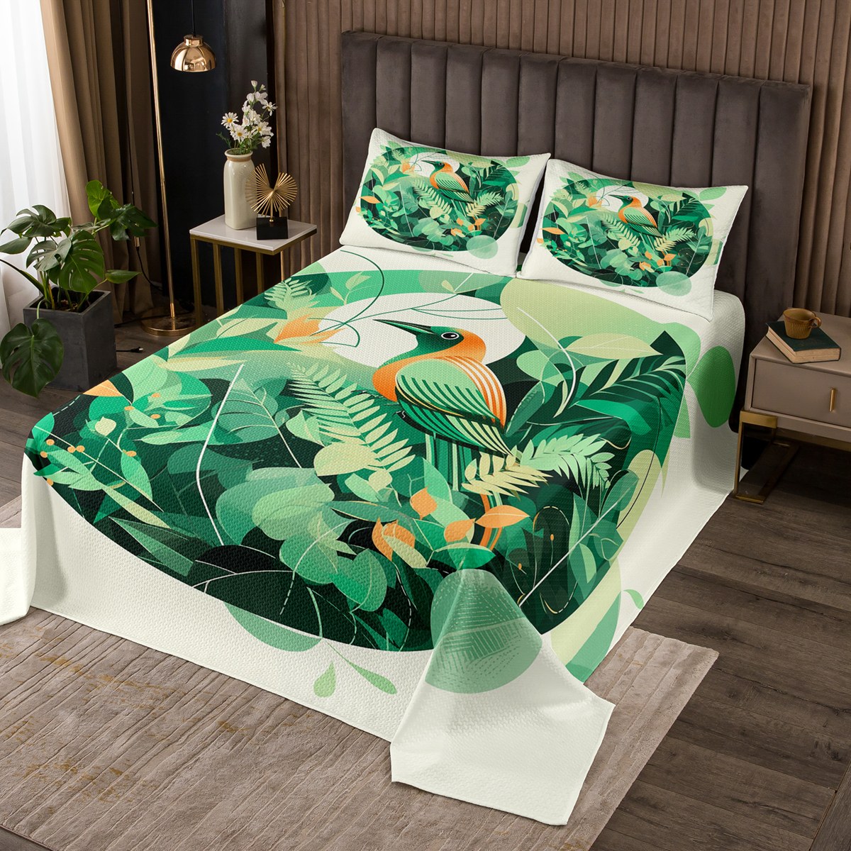 Parrots Bedspread Set, Tropical Bird In Exotic Trees Flowers Quilt Set ...